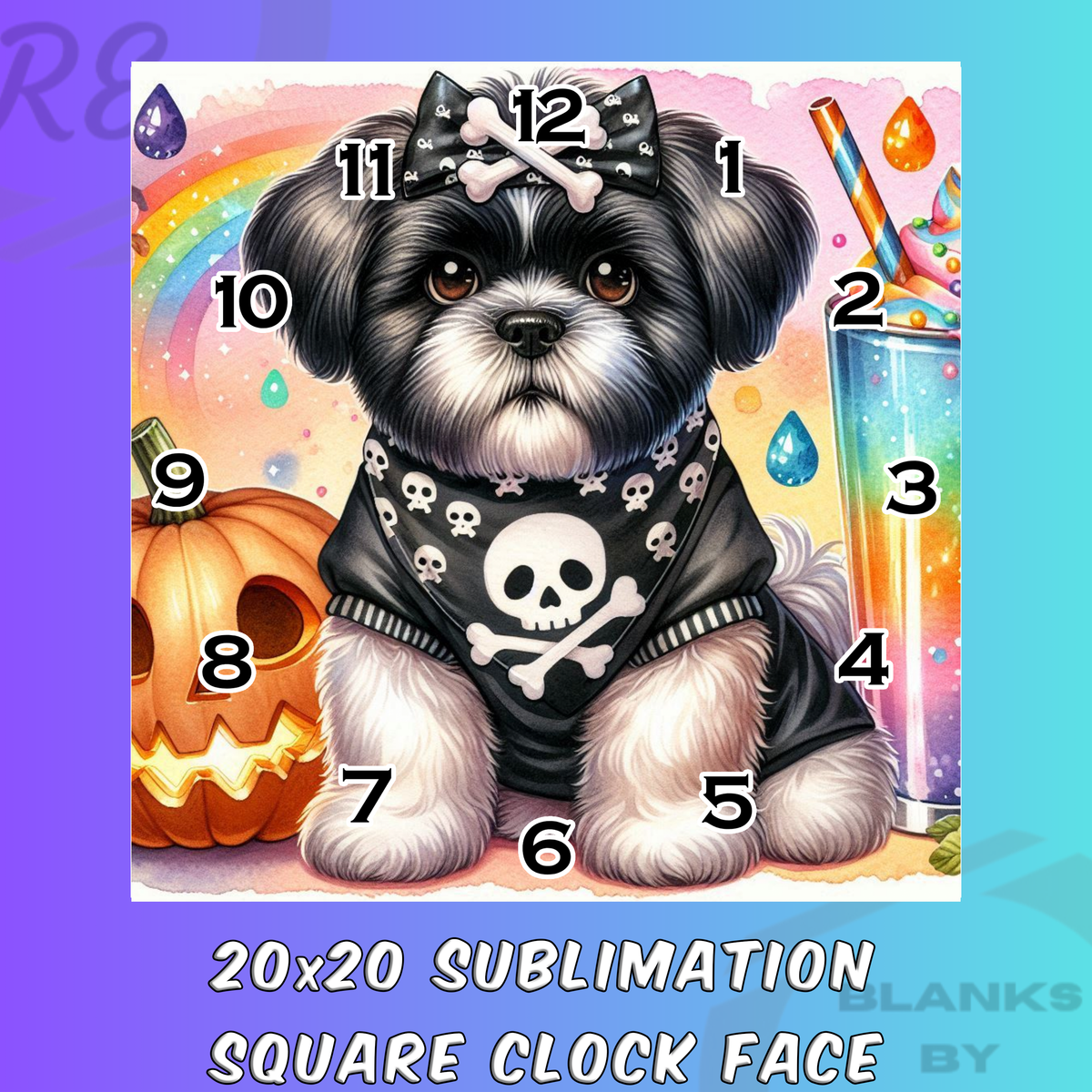 20cm Square Clock Face. Dogs & Pumpkin Sublimation Design – Blanks By ...