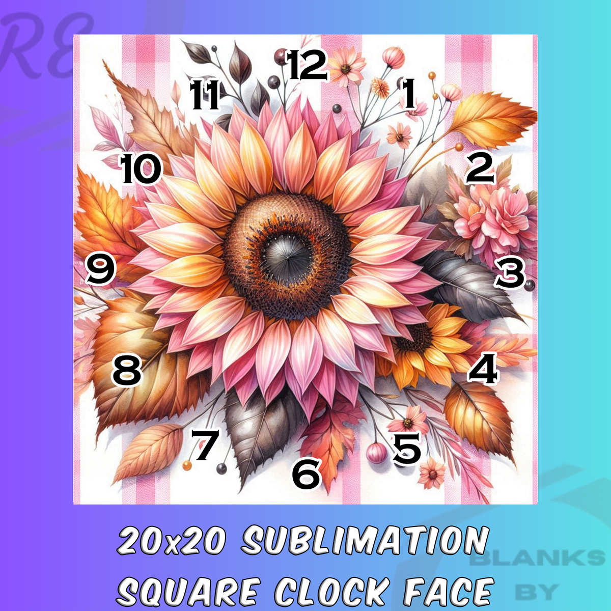 20cm Square Clock Face. Pink & Flowers Sublimation Design – Blanks By ...