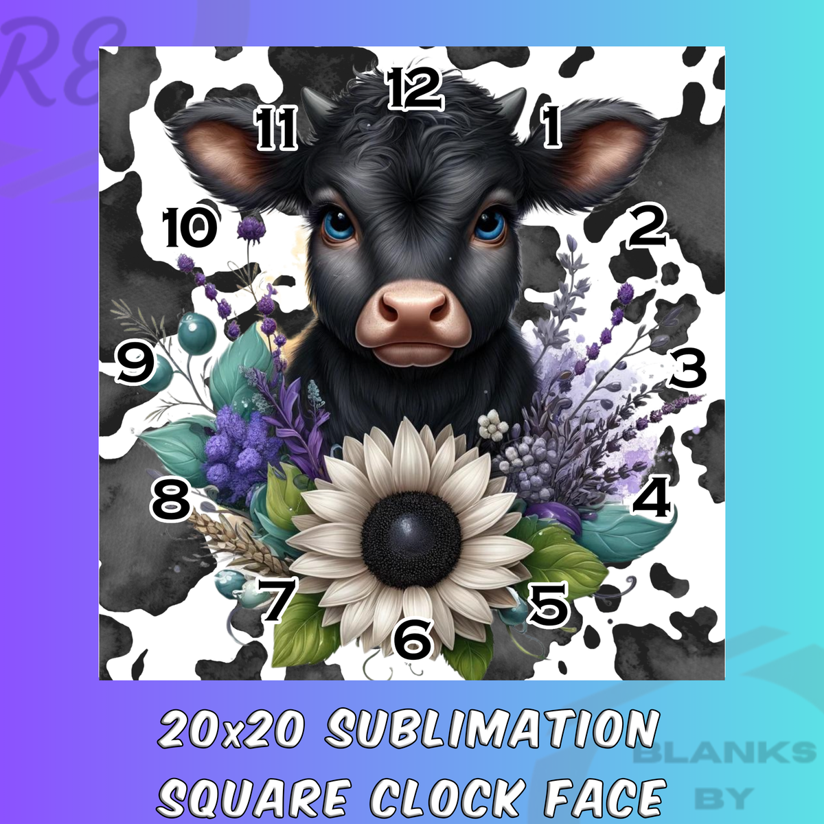 20cm Square Clock Face. Cow & Cowprint Sublimation Design – Blanks By ...