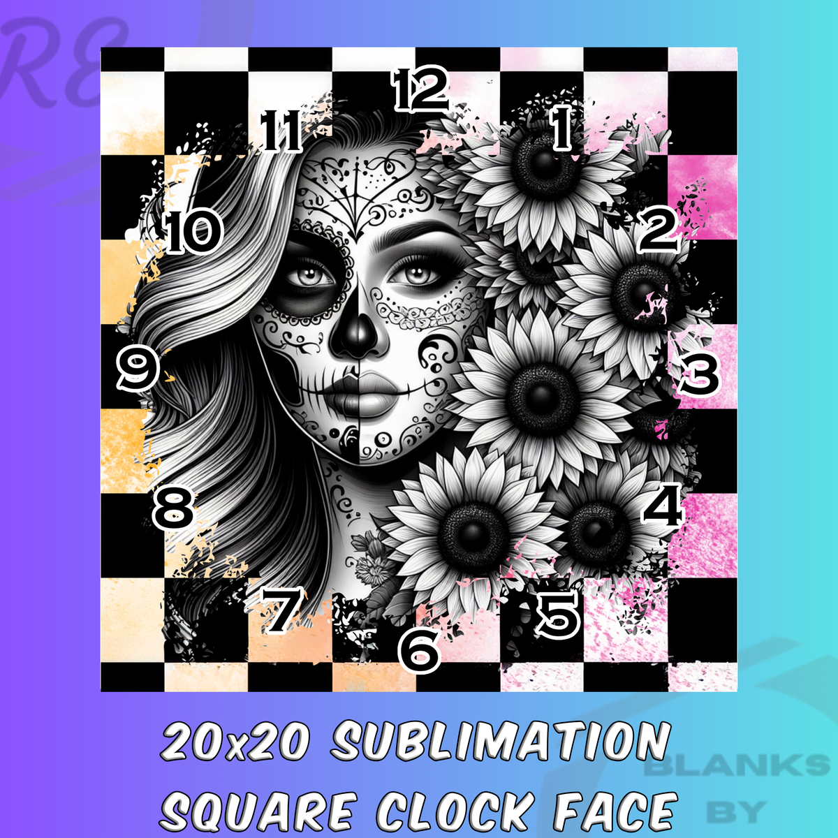 20cm Square Clock Face. Flower & Girl Sublimation Design – Blanks By ...