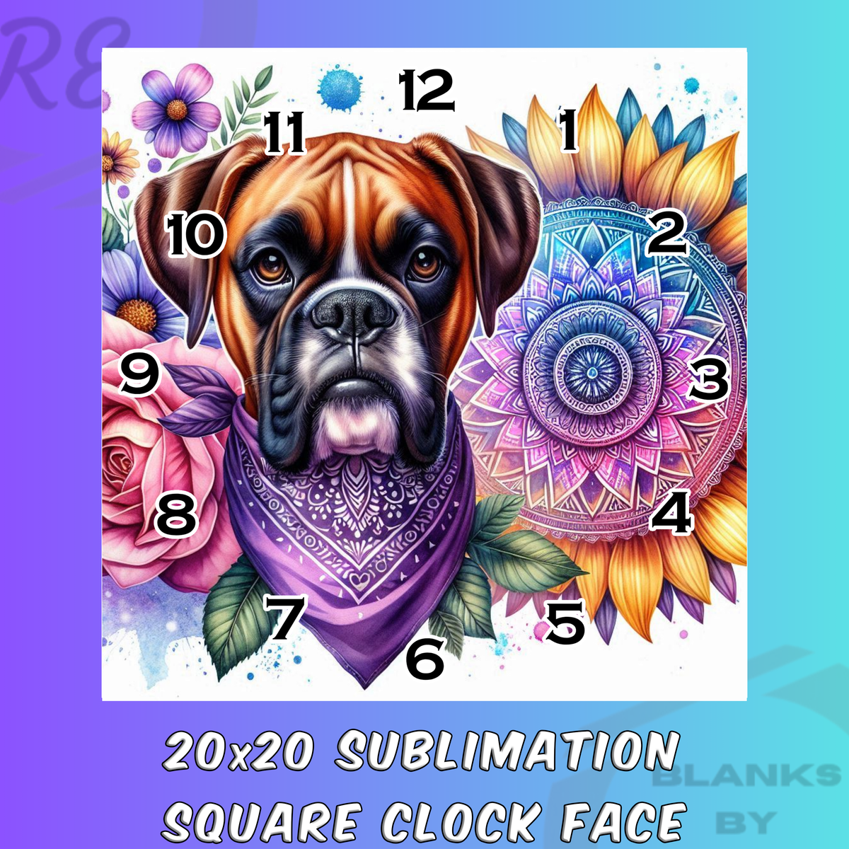 20cm Square Clock Face. Dog & Pink Sublimation Design – Blanks By ...