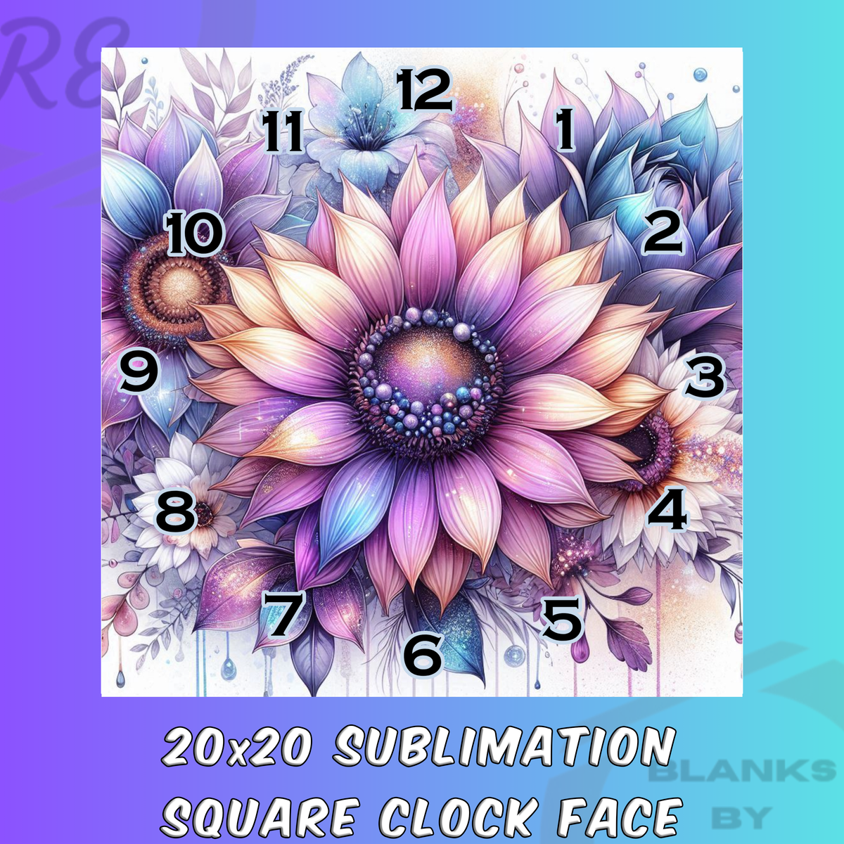 20cm Square Clock Face. Dandelion & Pink Sublimation Design – Blanks By ...