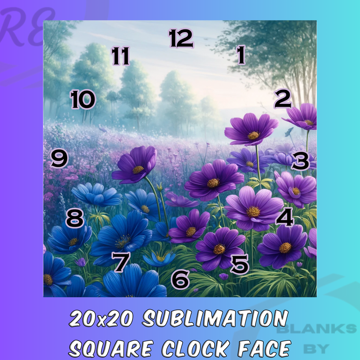 20cm Square Clock Face. Misty & Flowers Sublimation Design – Blanks By ...